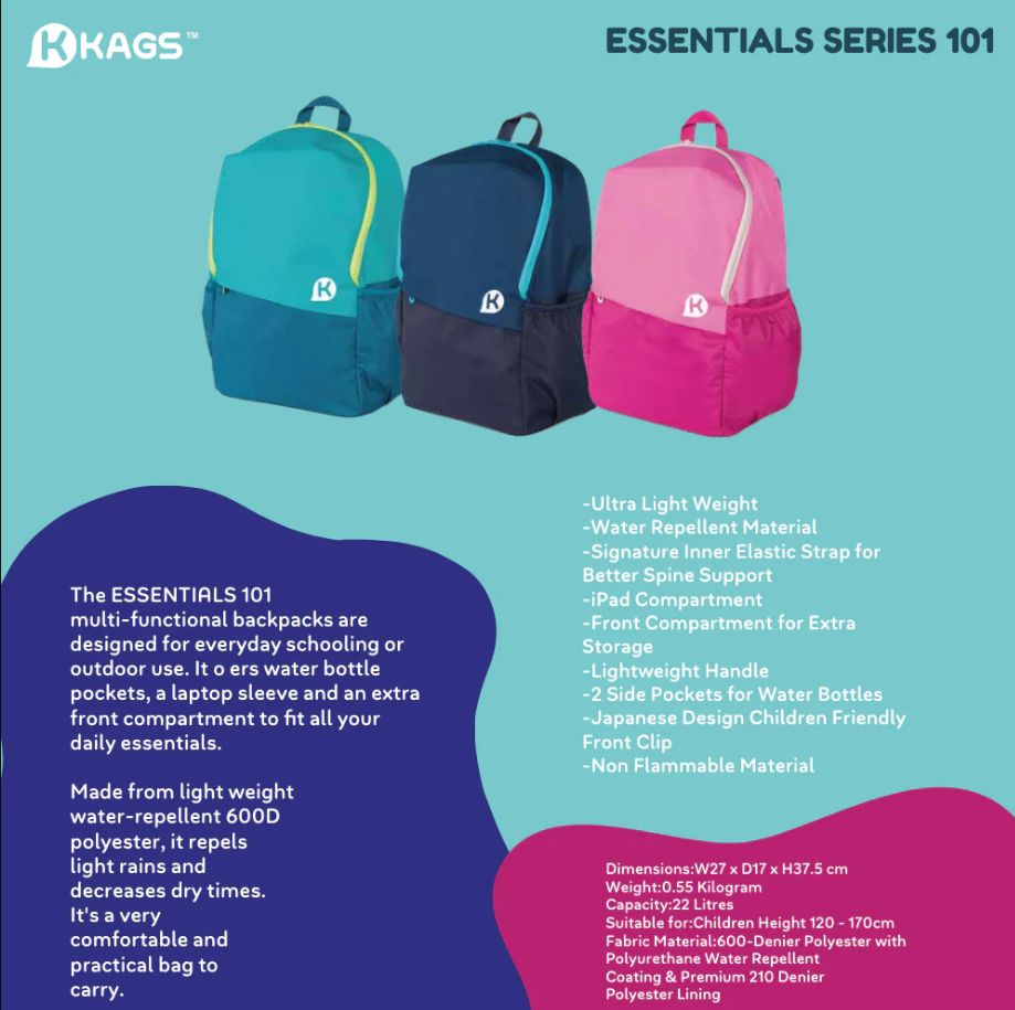 KAGS ESSENTIALS 101 Multifunctional Lightweight Backpack | Pacific eShop