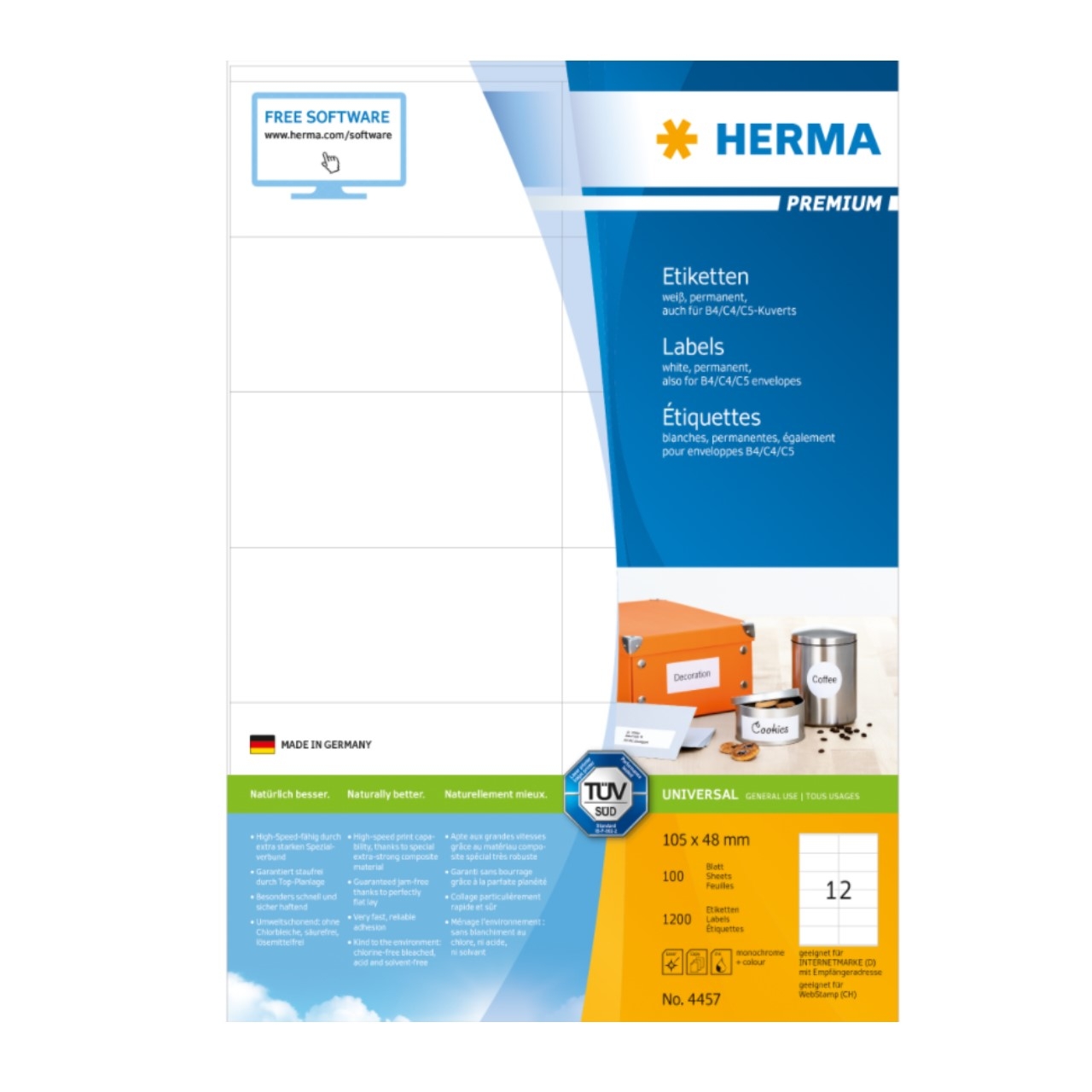 Herma 4457 Premium Labels A4 48 X 105mm | Pacific eShop
