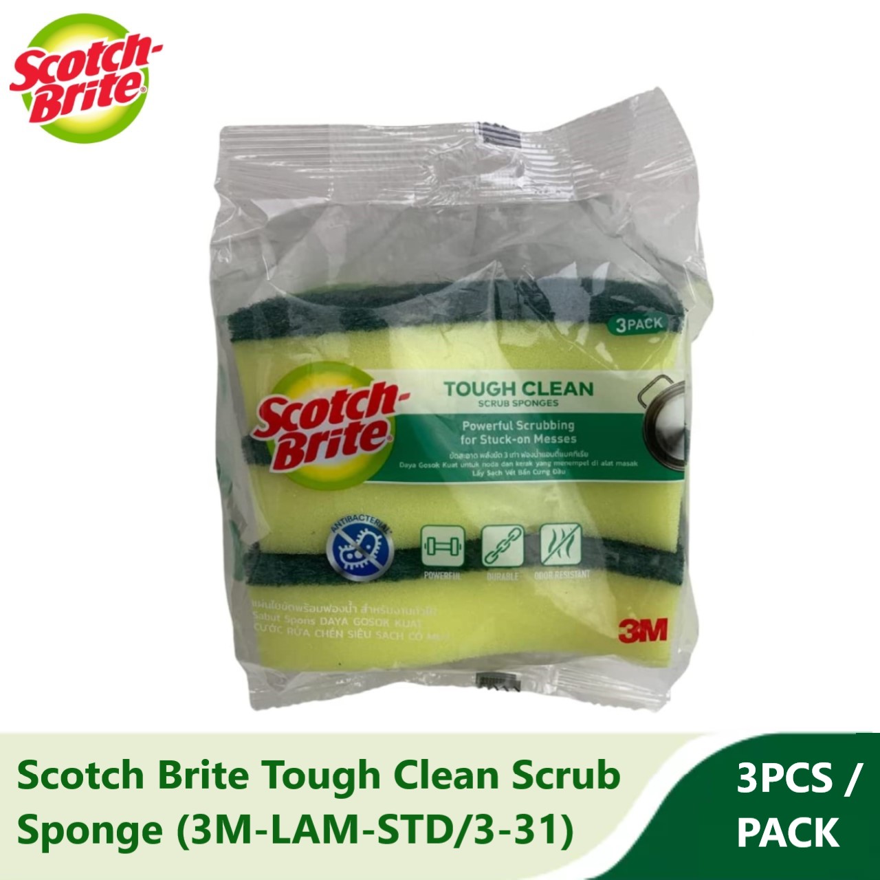 3M Scotch-Brite 3M-LAM-STD/3-31 Tough Clean Sponges (Pack of 3pcs ...